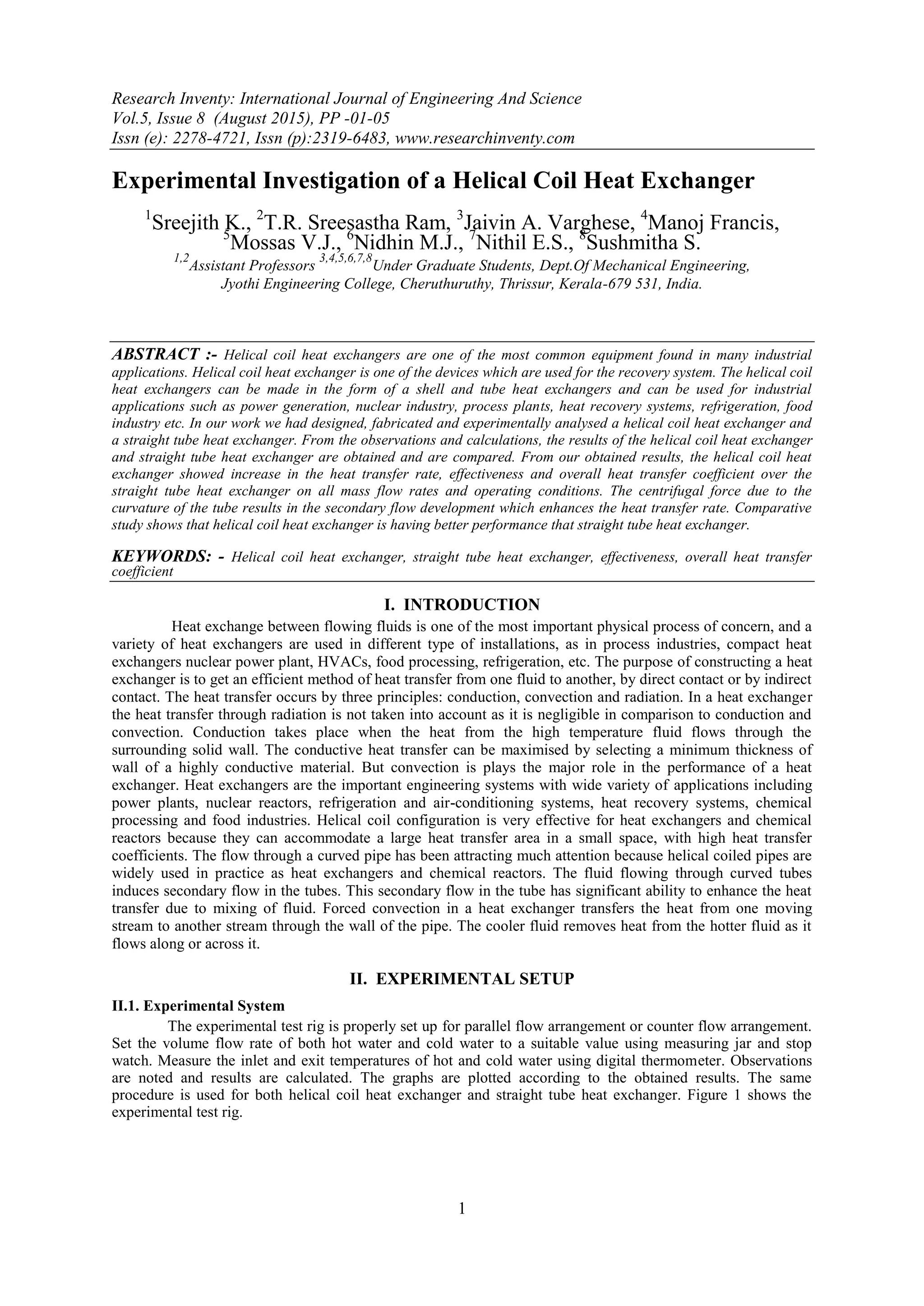 Experimental Investigation of a Helical Coil Heat Exchanger | PDF