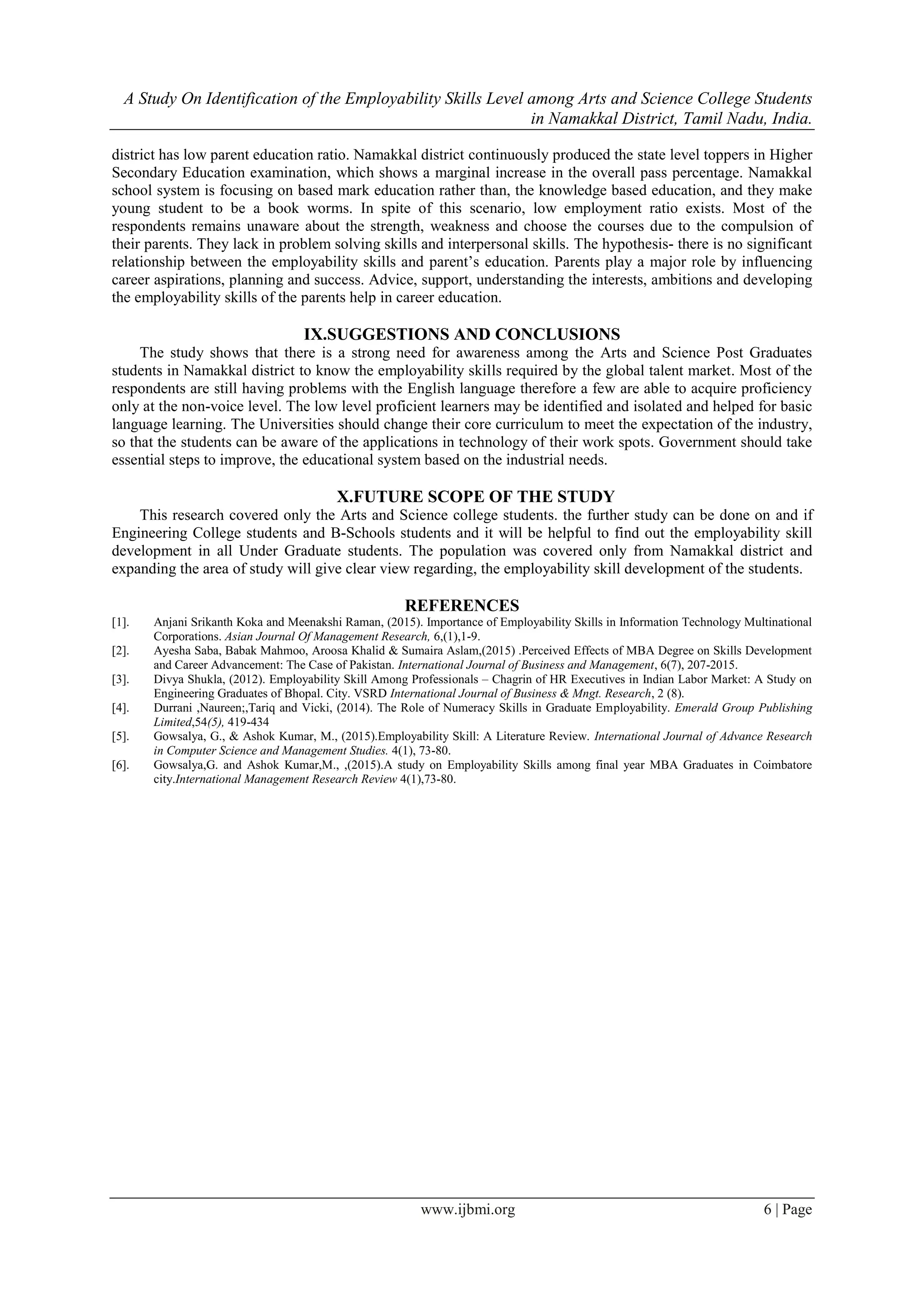 A Study on Identification of the Employability Skills Level among Arts ...