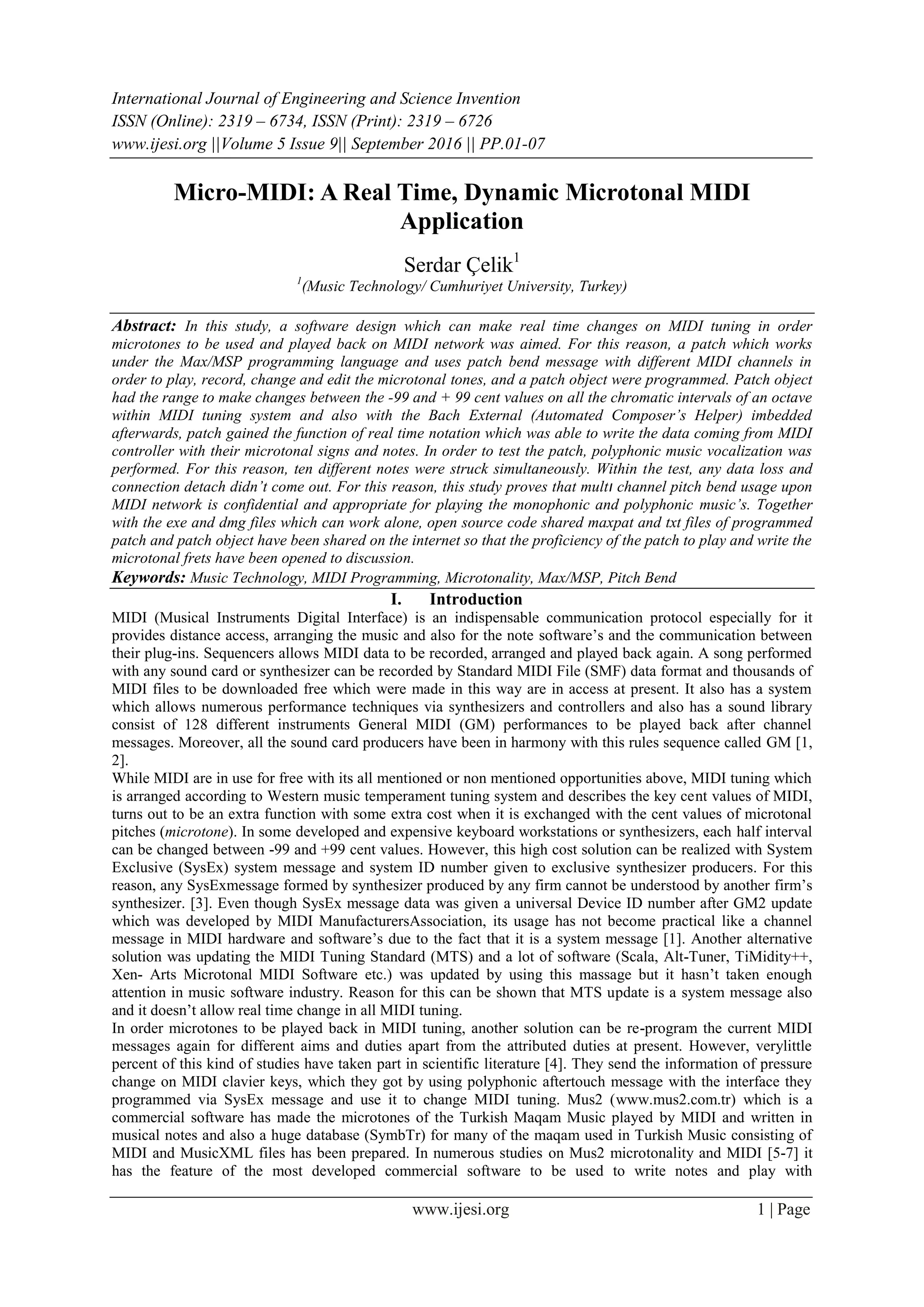 Micro-MIDI: A Real Time, Dynamic Microtonal MIDI Application | PDF