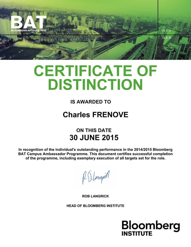Bloomberg LP-Certificate of distinction | PDF