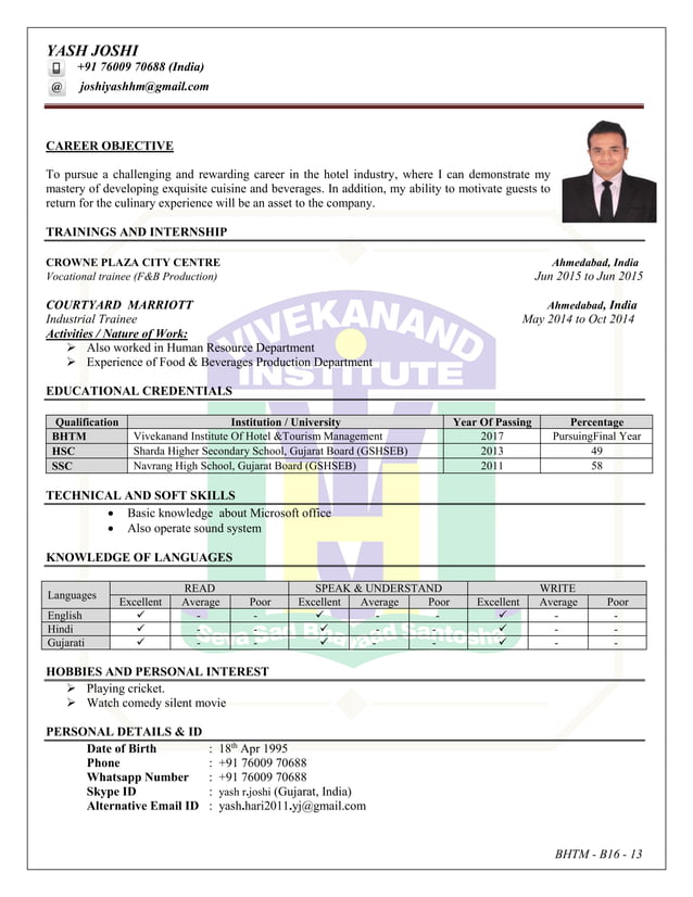BHTM - B16 - 13. YASH JOSHI | PDF