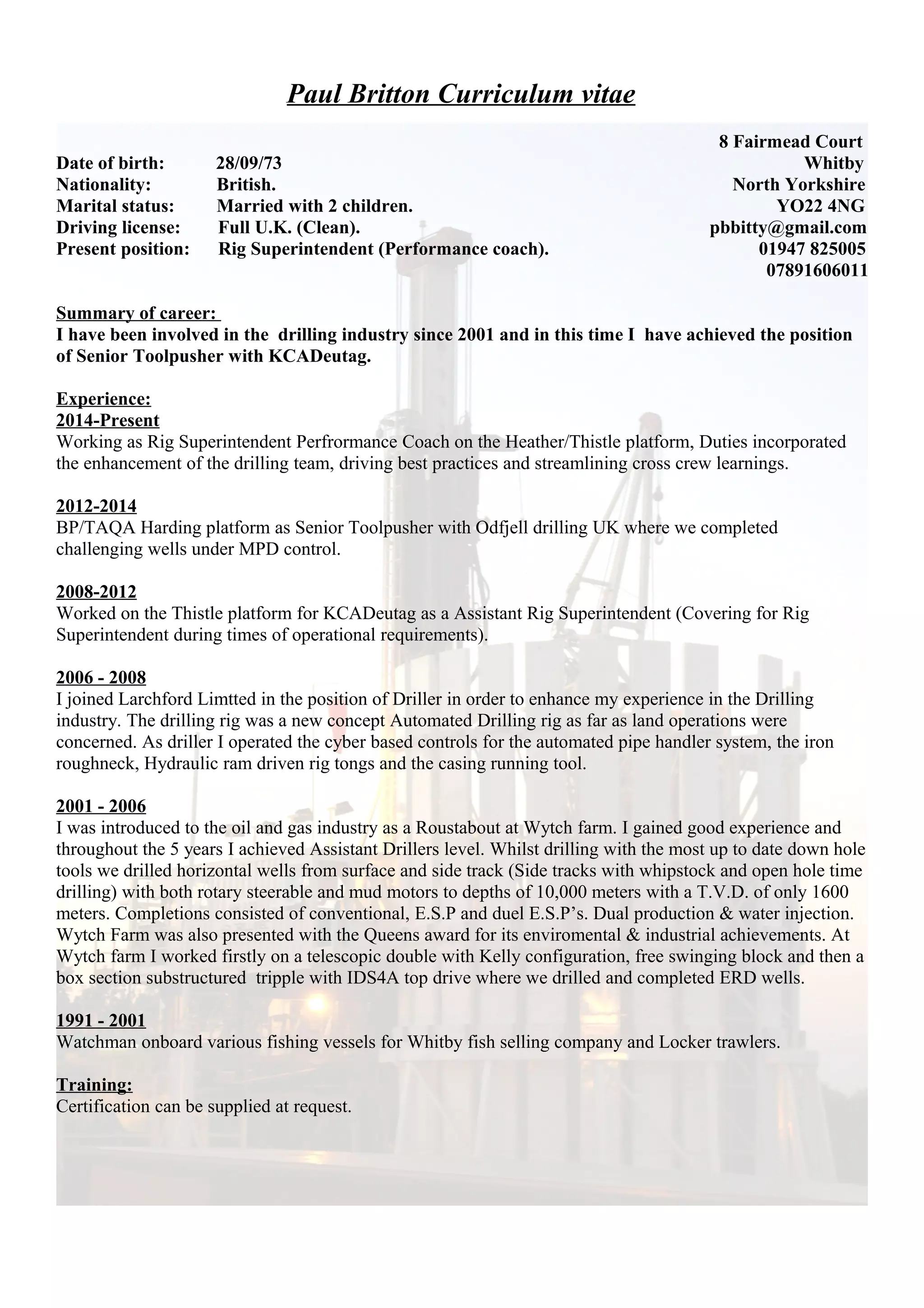 Paul Britton CV | PDF
