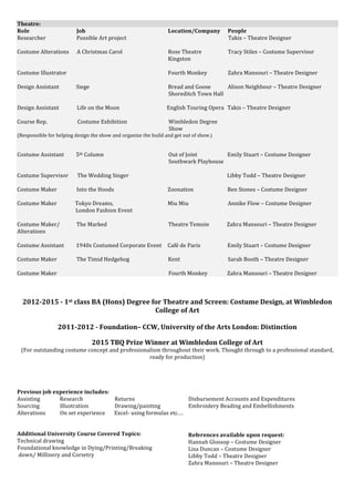 Olwen Morrey CV September 2016 | PDF | Theater | Fine Art