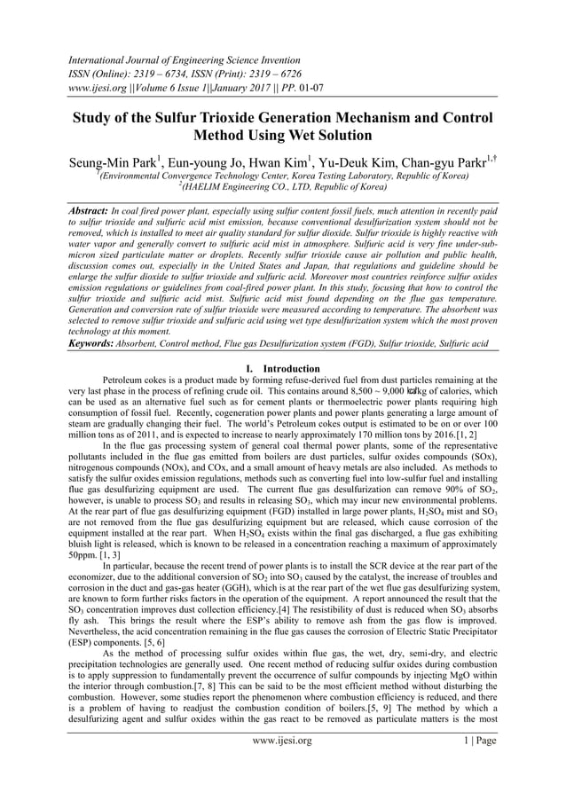 Study of the Sulfur Trioxide Generation Mechanism and Control Method ...