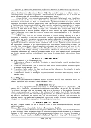 Influence of School Rules' Formulation on Students' Discipline in ...