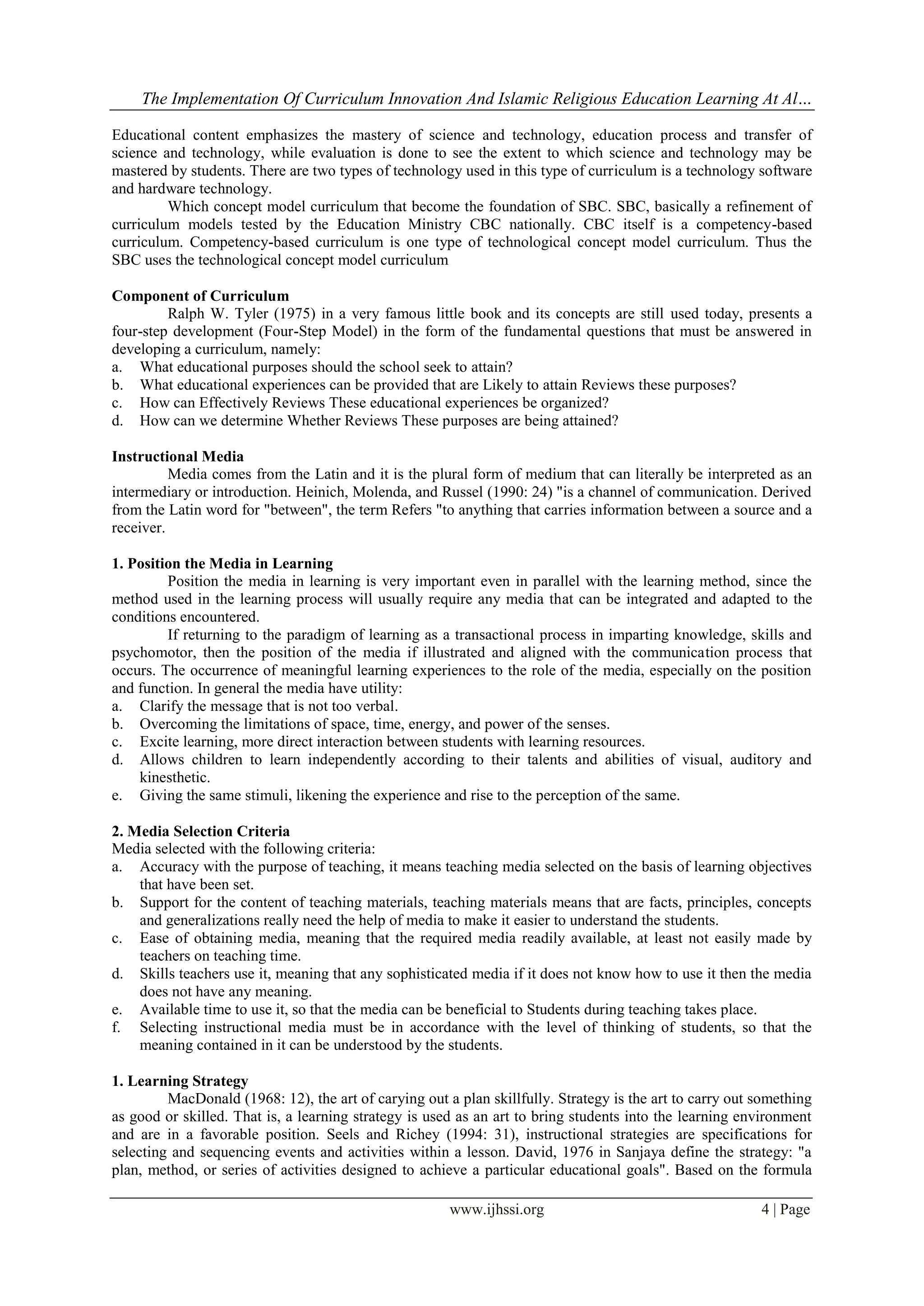 The Implementation of Curriculum Innovation and Islamic Religious Education Learning At Al Azhar ...