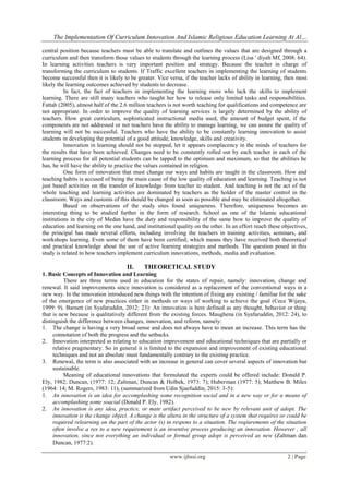 The Implementation of Curriculum Innovation and Islamic Religious Education Learning At Al Azhar ...