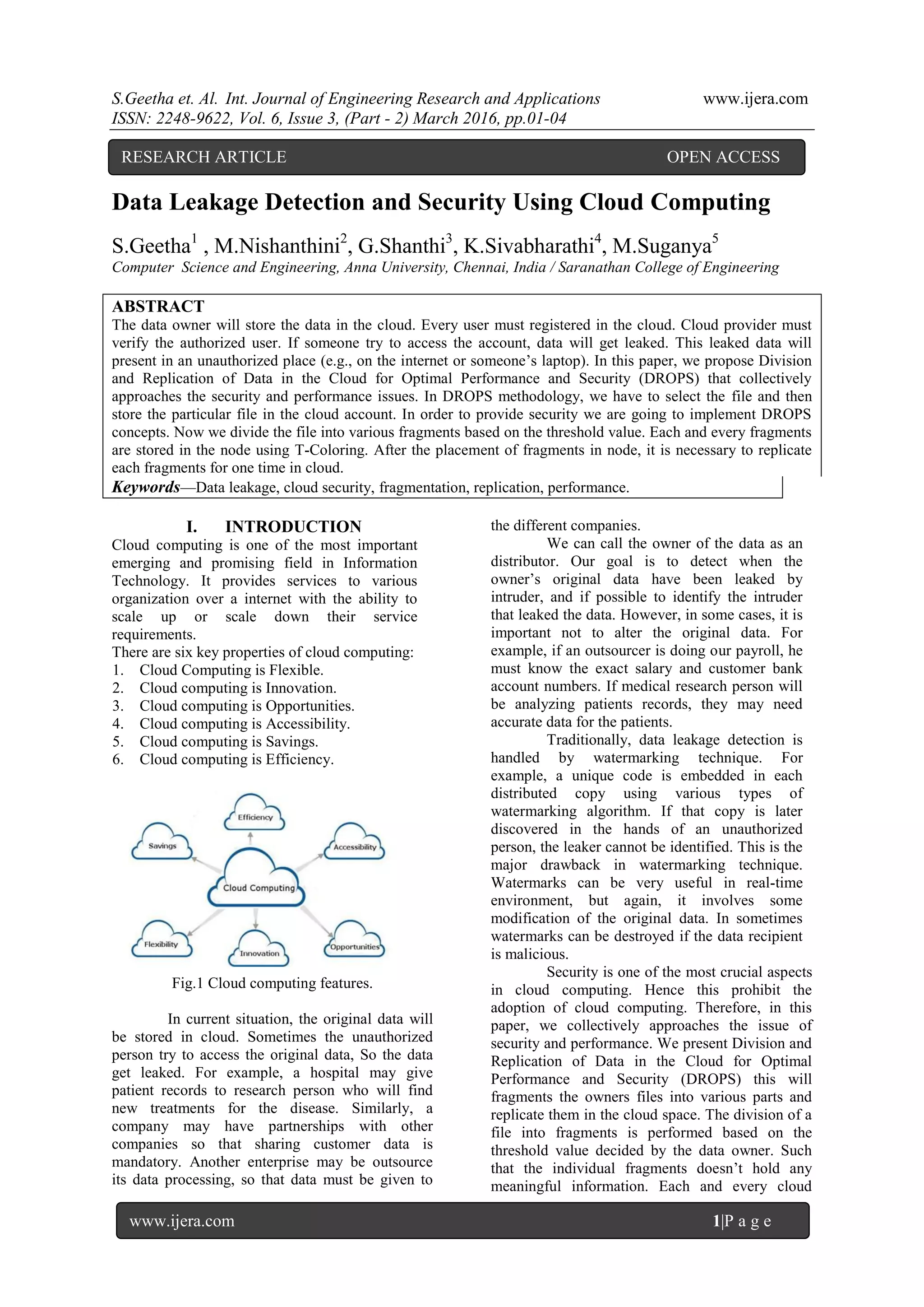 Data Leakage Detection And Security Using Cloud Computing Pdf Cloud