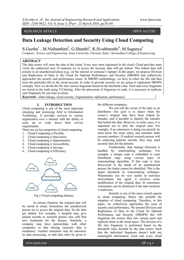 Data Leakage Detection and Security Using Cloud Computing | PDF | Cloud Computing | Internet