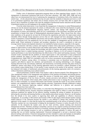 The Effect of Class Management to the Teacher Performance at Muhammadiyah Junior High School in ...