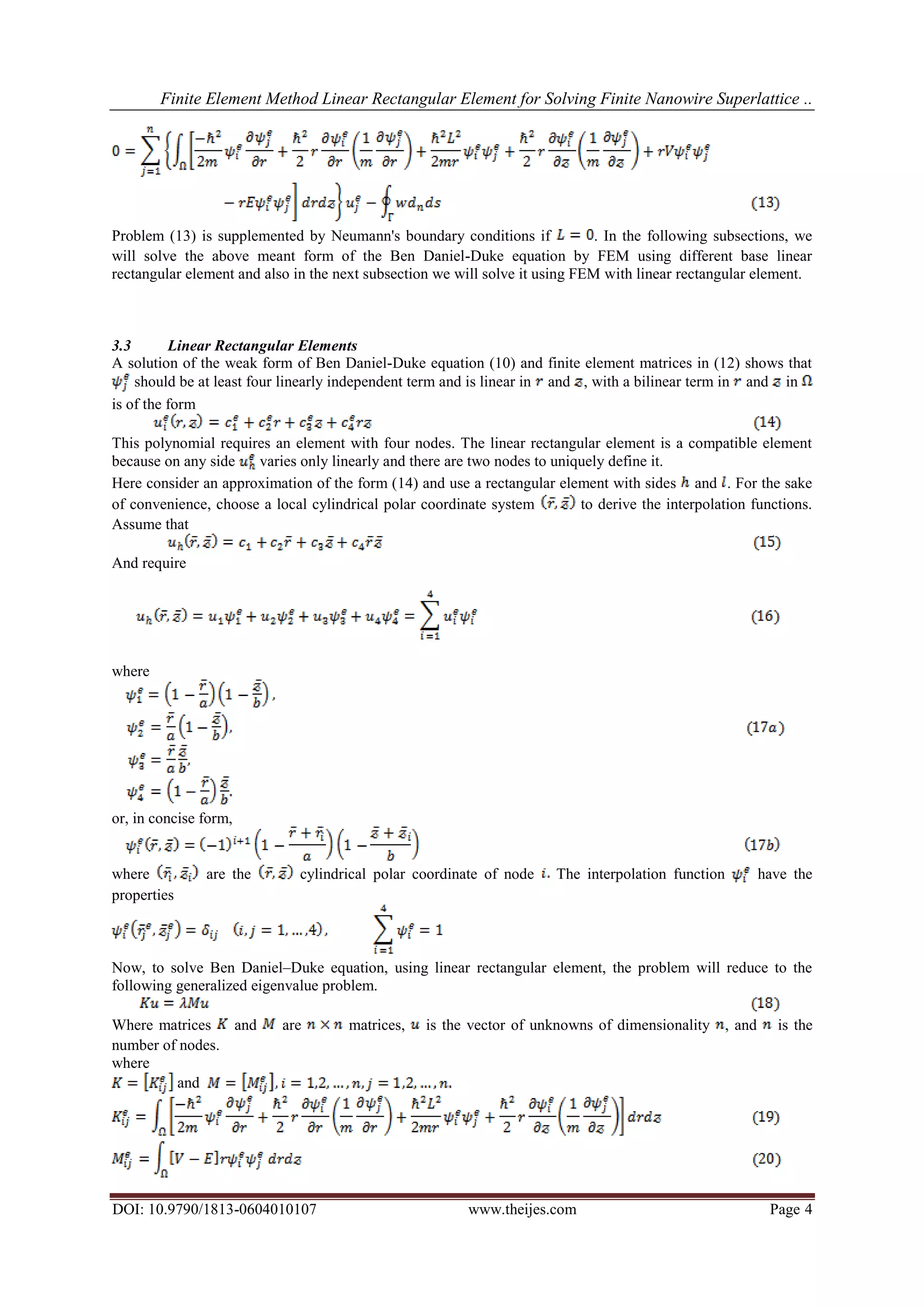Finite Element Method Linear Rectangular Element For Solving Finite
