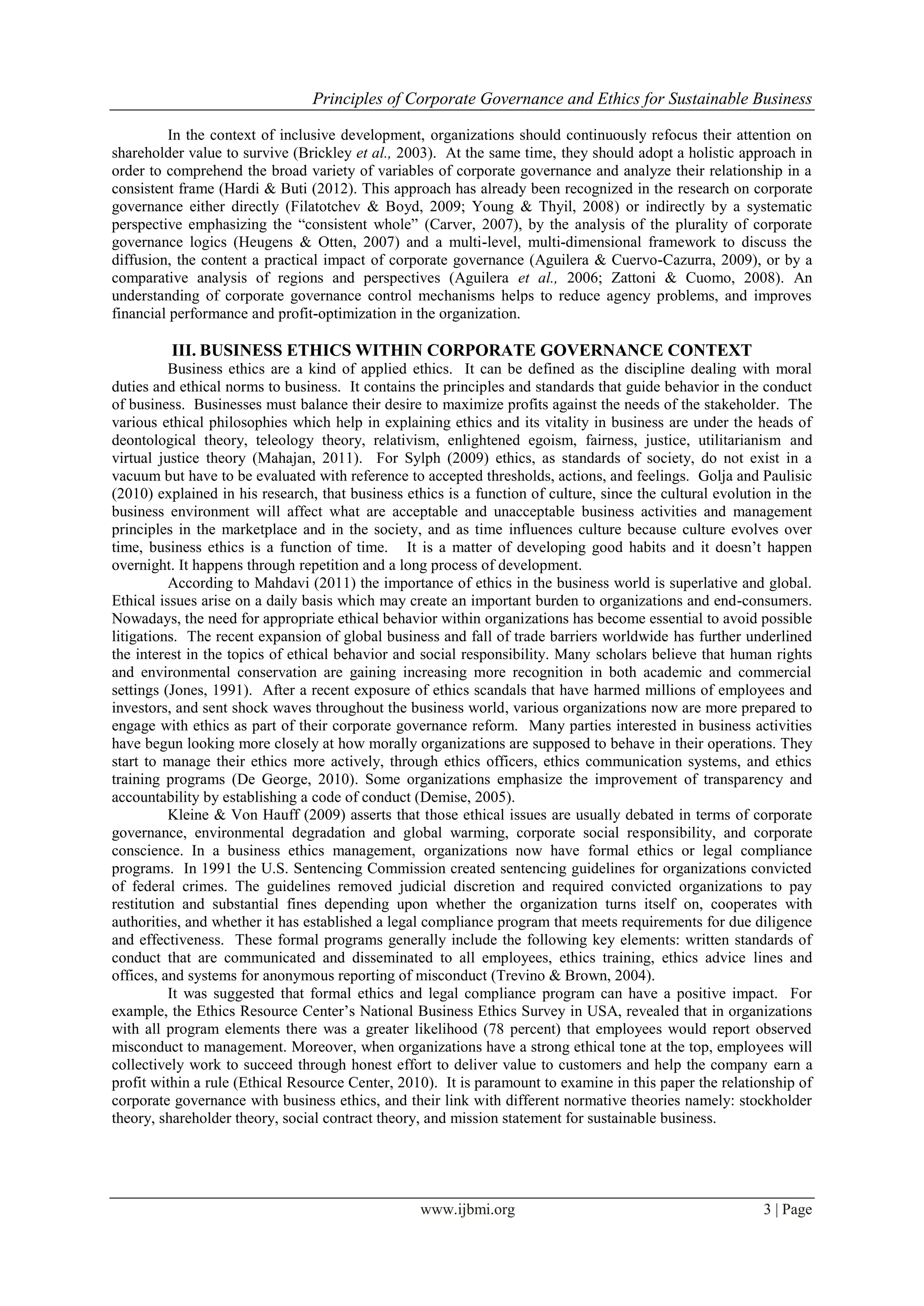 Principles of Corporate Governance and Ethics for Sustainable Business ...