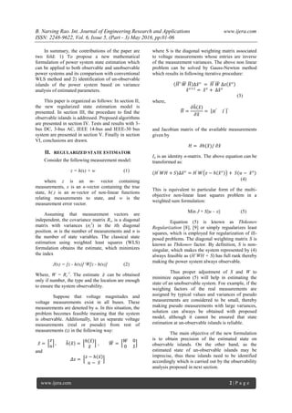 Power System State Estimation Using Weighted Least Squares (WLS) and Regularized Weighted Least ...