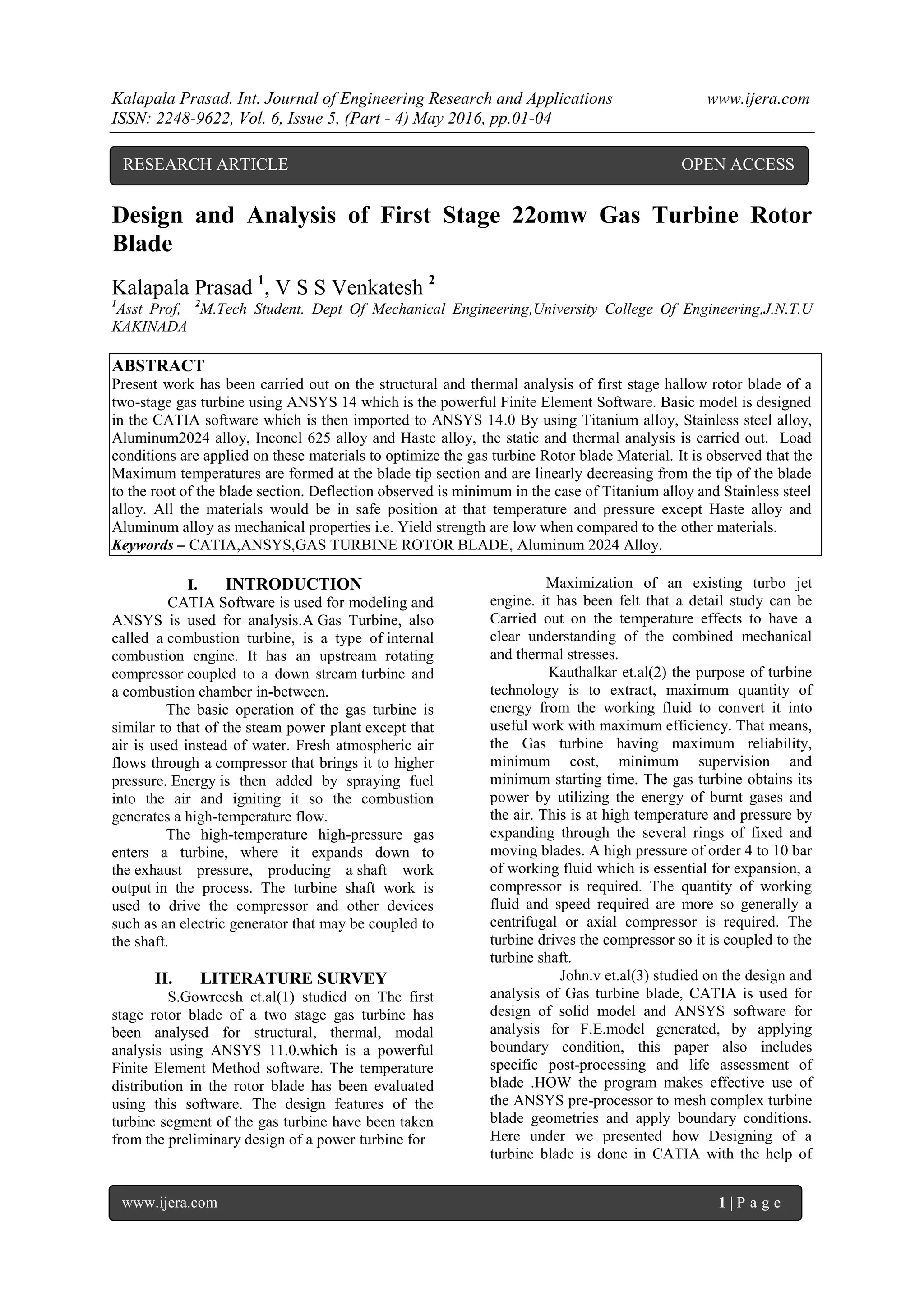 Design and Analysis of First Stage 22omw Gas Turbine Rotor Blade | PDF