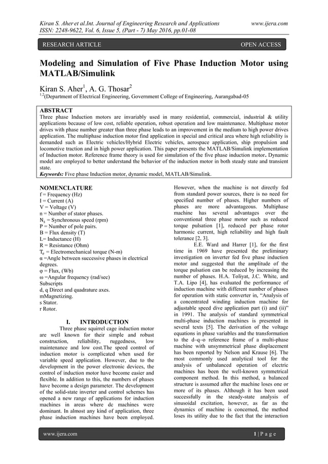Modeling and Simulation of Five Phase Induction Motor using MATLAB/Simulink | PDF | Radio ...