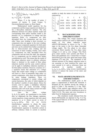 Modeling and Simulation of Five Phase Induction Motor using MATLAB/Simulink | PDF