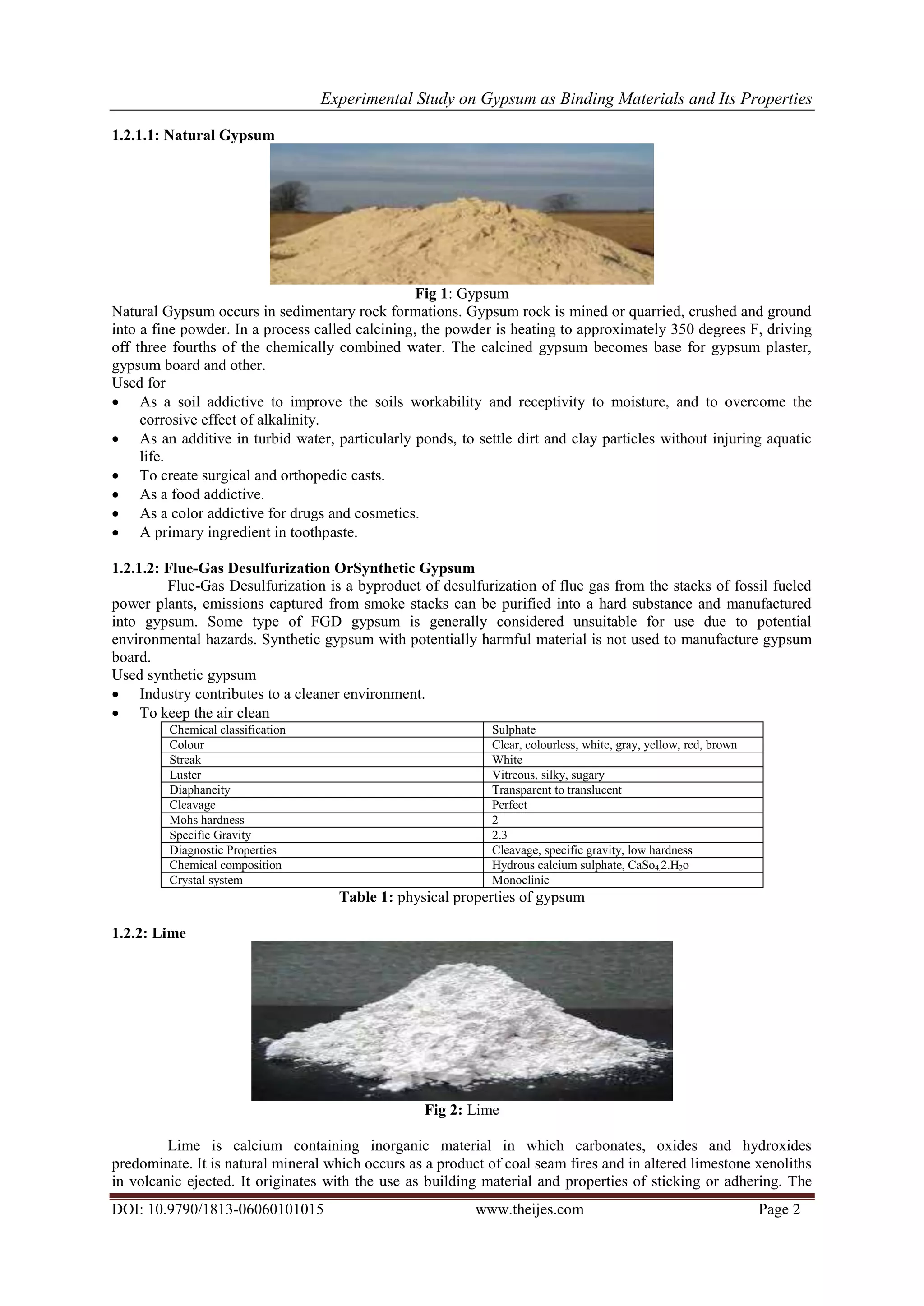 Experimental Study on Gypsum as Binding Material and Its Properties | PDF
