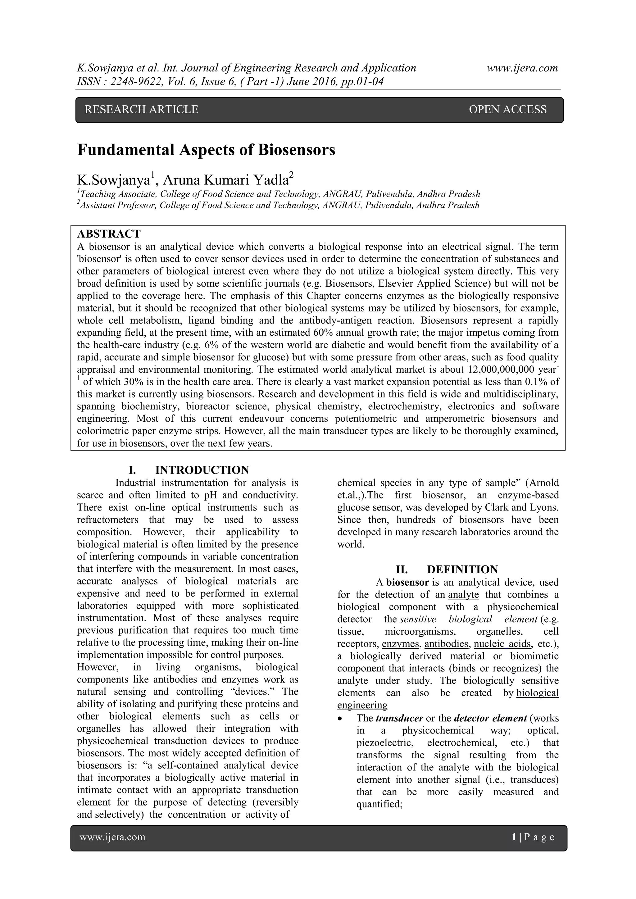 Fundamental Aspects of Biosensors | PDF