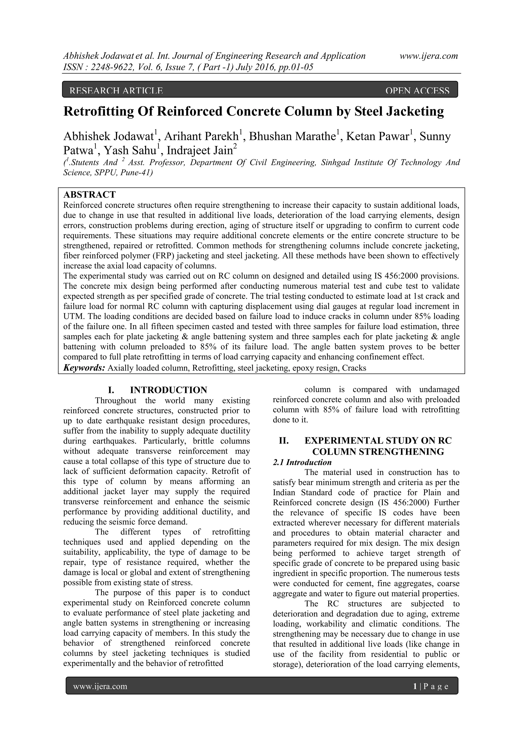 Retrofitting Of Reinforced Concrete Column by Steel Jacketing | PDF