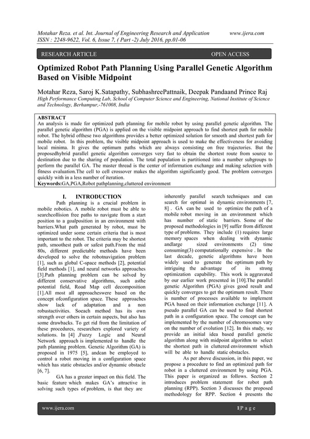 Optimized Robot Path Planning Using Parallel Genetic Algorithm Based On Visible Midpoint Pdf