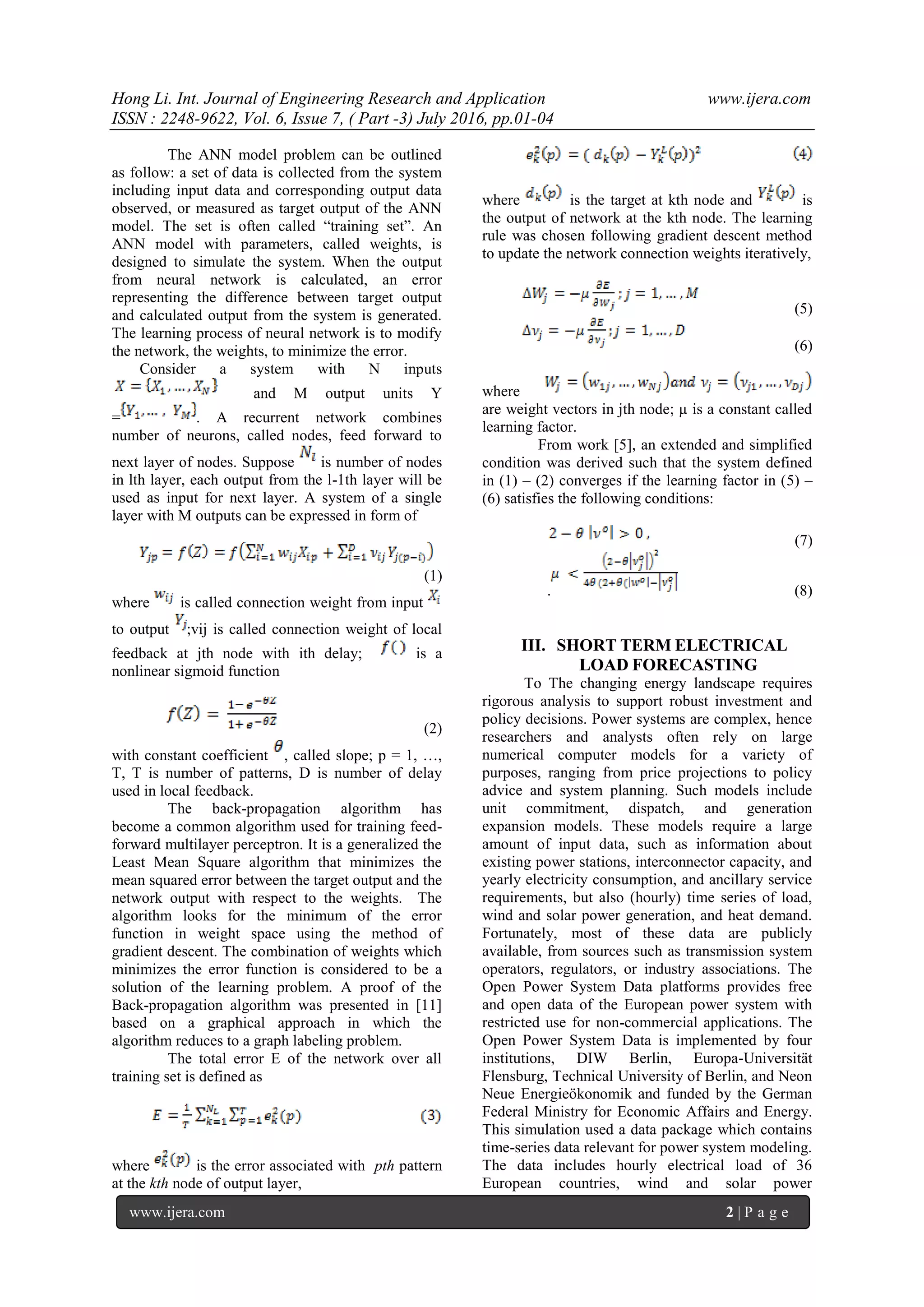 Short Term Electrical Load Forecasting By Artificial Neural Network Pdf