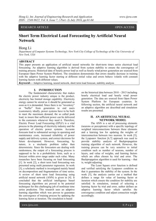 Short Term Electrical Load Forecasting by Artificial Neural Network | PDF