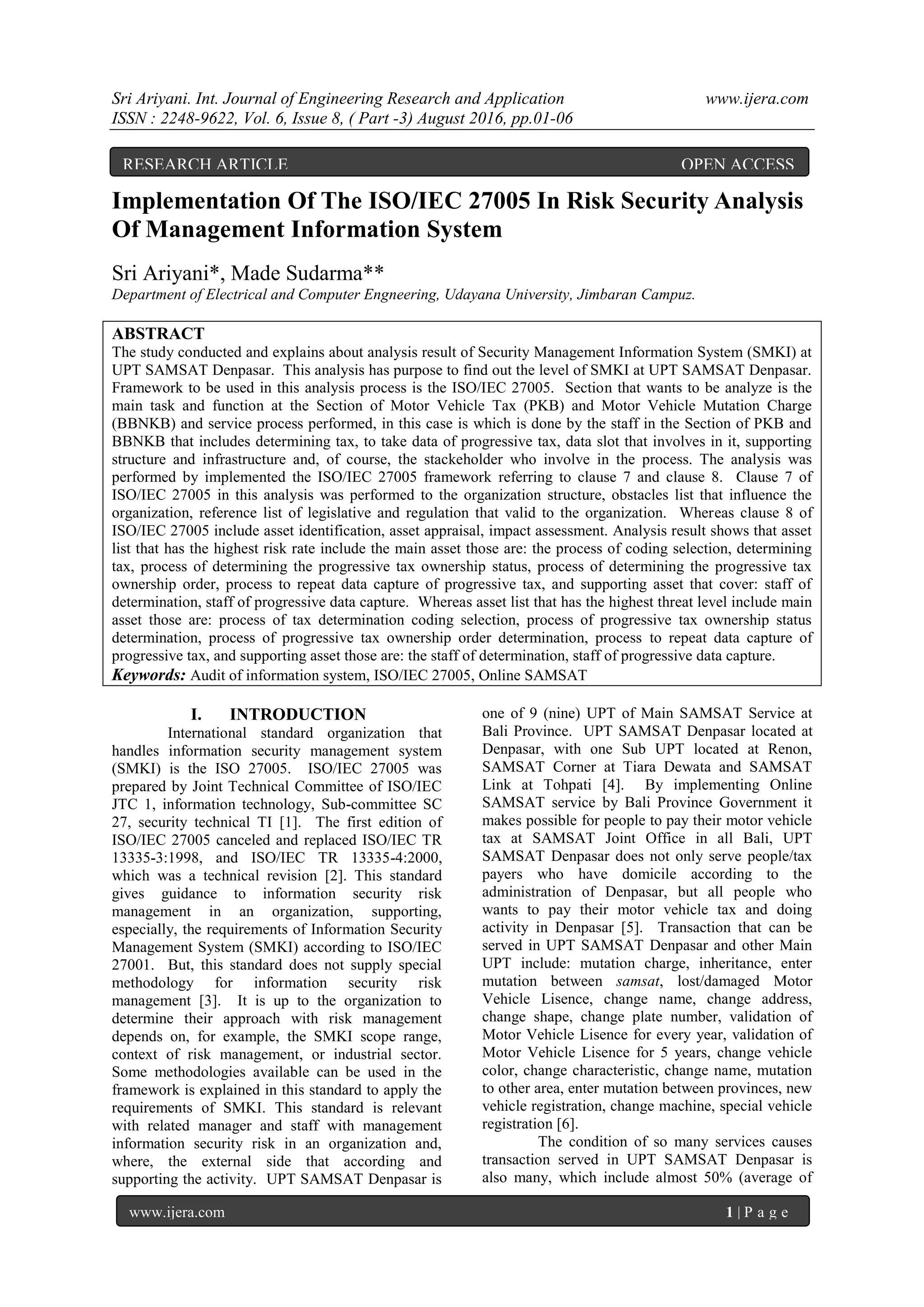 Implementation Of The ISO/IEC 27005 In Risk Security Analysis Of ...