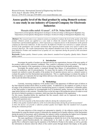 Assess quality level of the final product by using Demerit system: A ...
