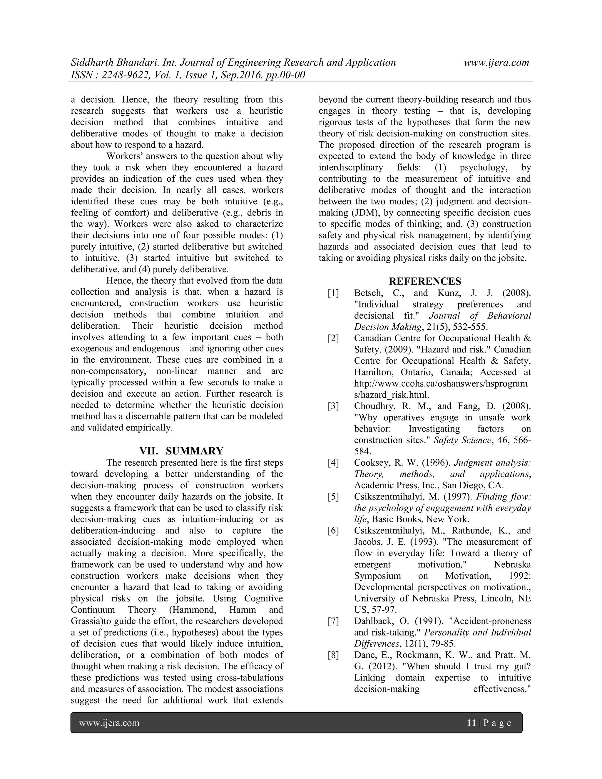 Understanding Construction Workers’ Risk Decisions Using Cognitive ...