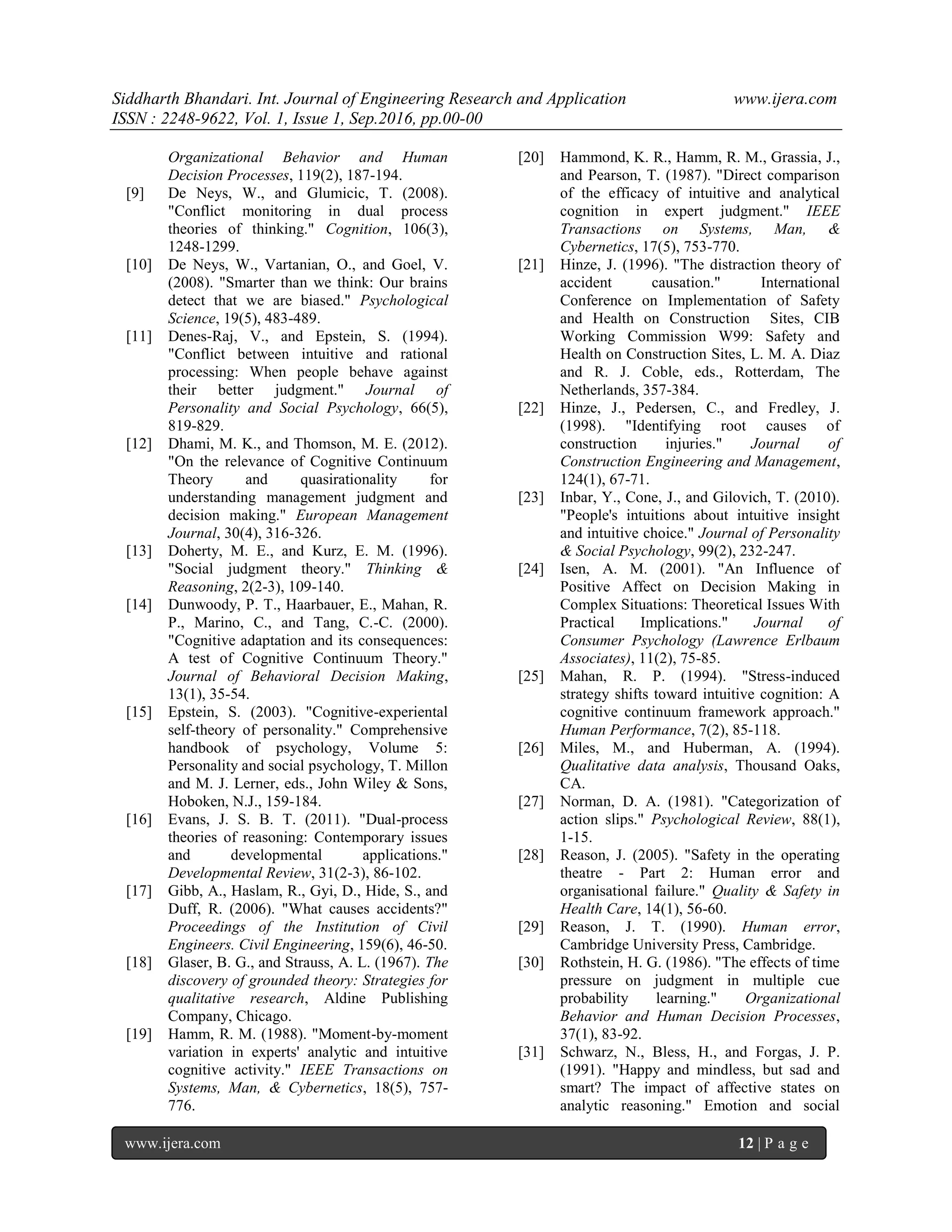 Understanding Construction Workers’ Risk Decisions Using Cognitive Continuum Theory | PDF