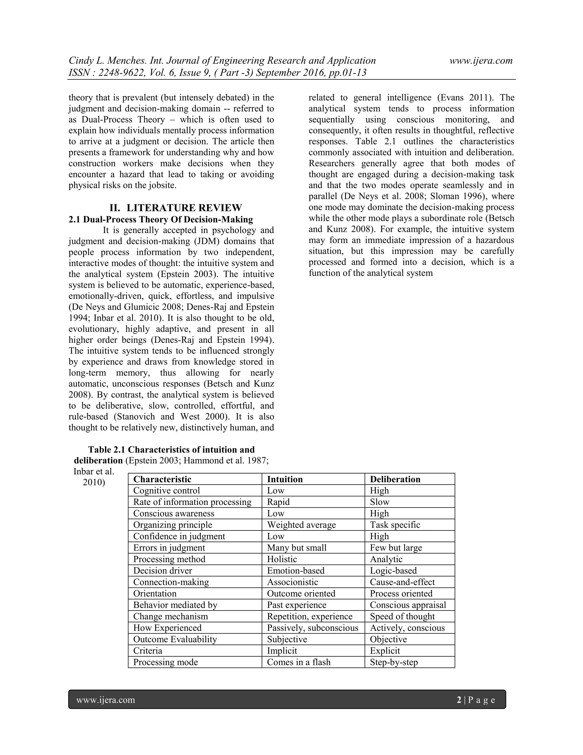 Understanding Construction Workers’ Risk Decisions Using Cognitive Continuum Theory | PDF