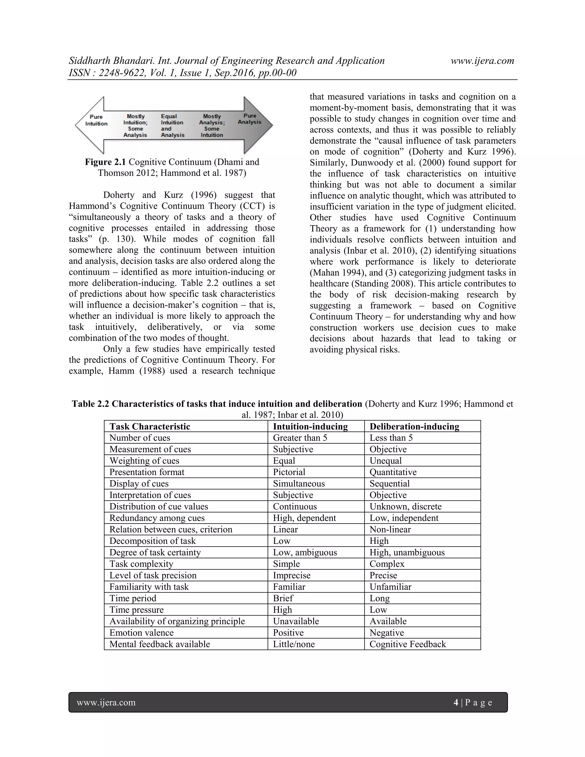 Understanding Construction Workers’ Risk Decisions Using Cognitive Continuum Theory | PDF