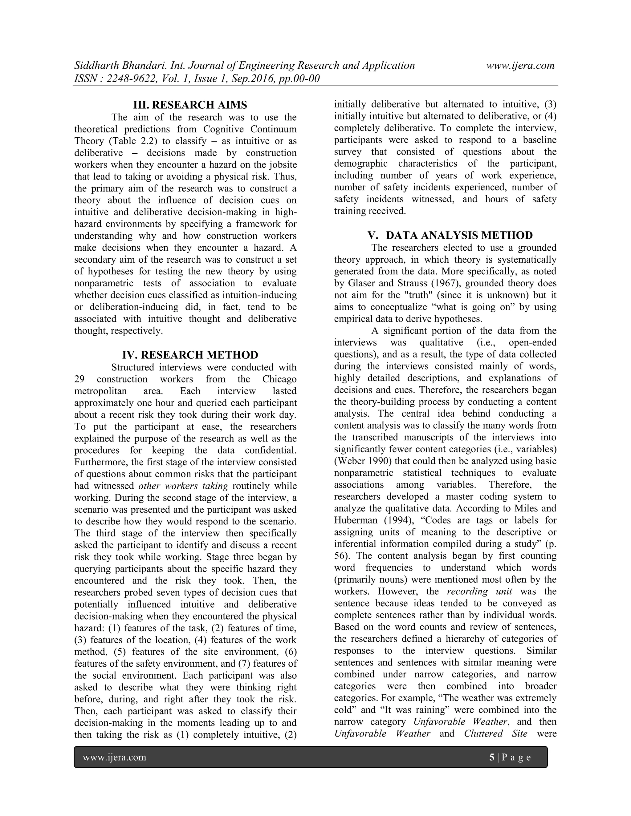 Understanding Construction Workers’ Risk Decisions Using Cognitive Continuum Theory | PDF