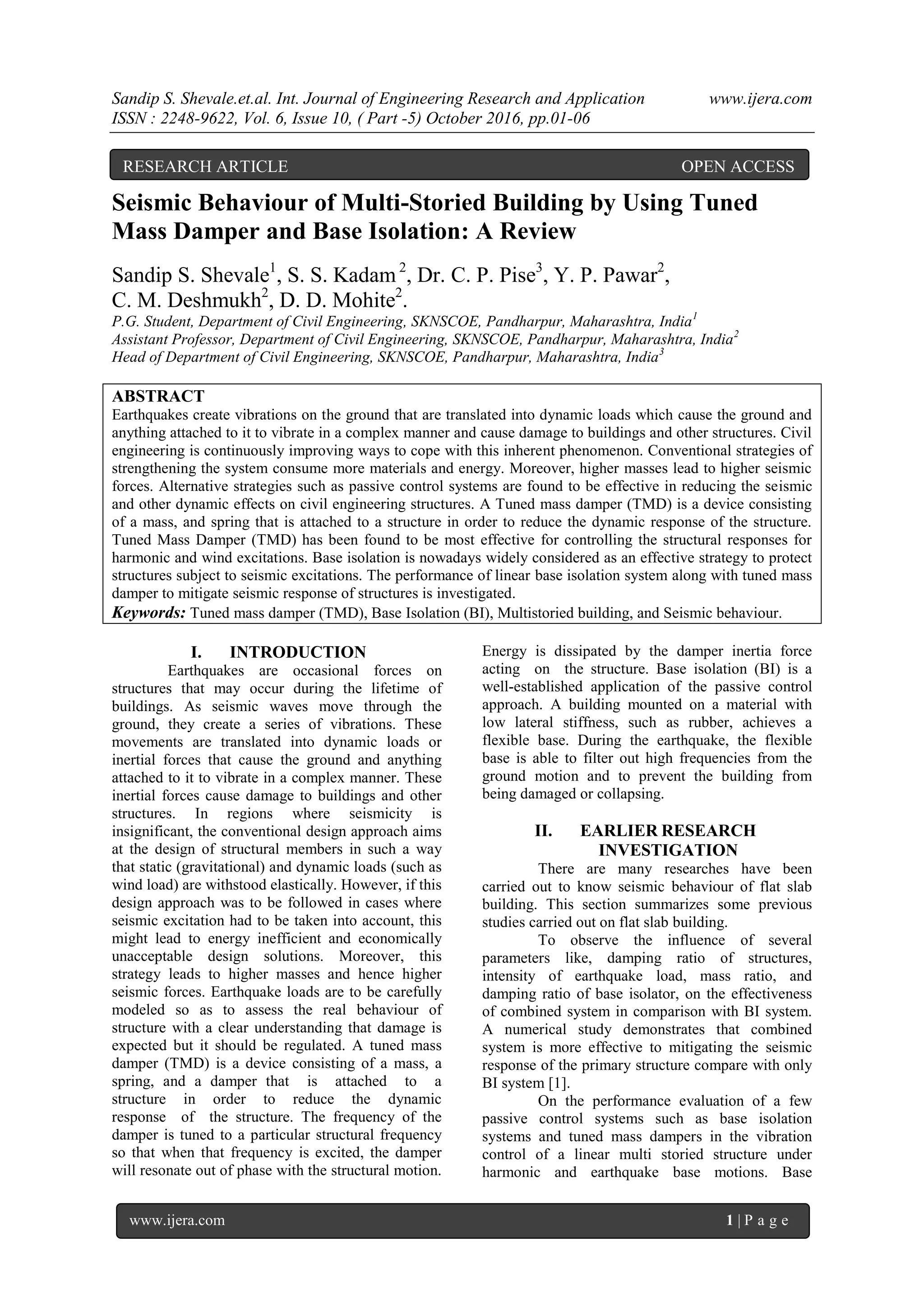 Seismic Behaviour of Multi-Storied Building by Using Tuned Mass Damper and Base Isolation: A ...