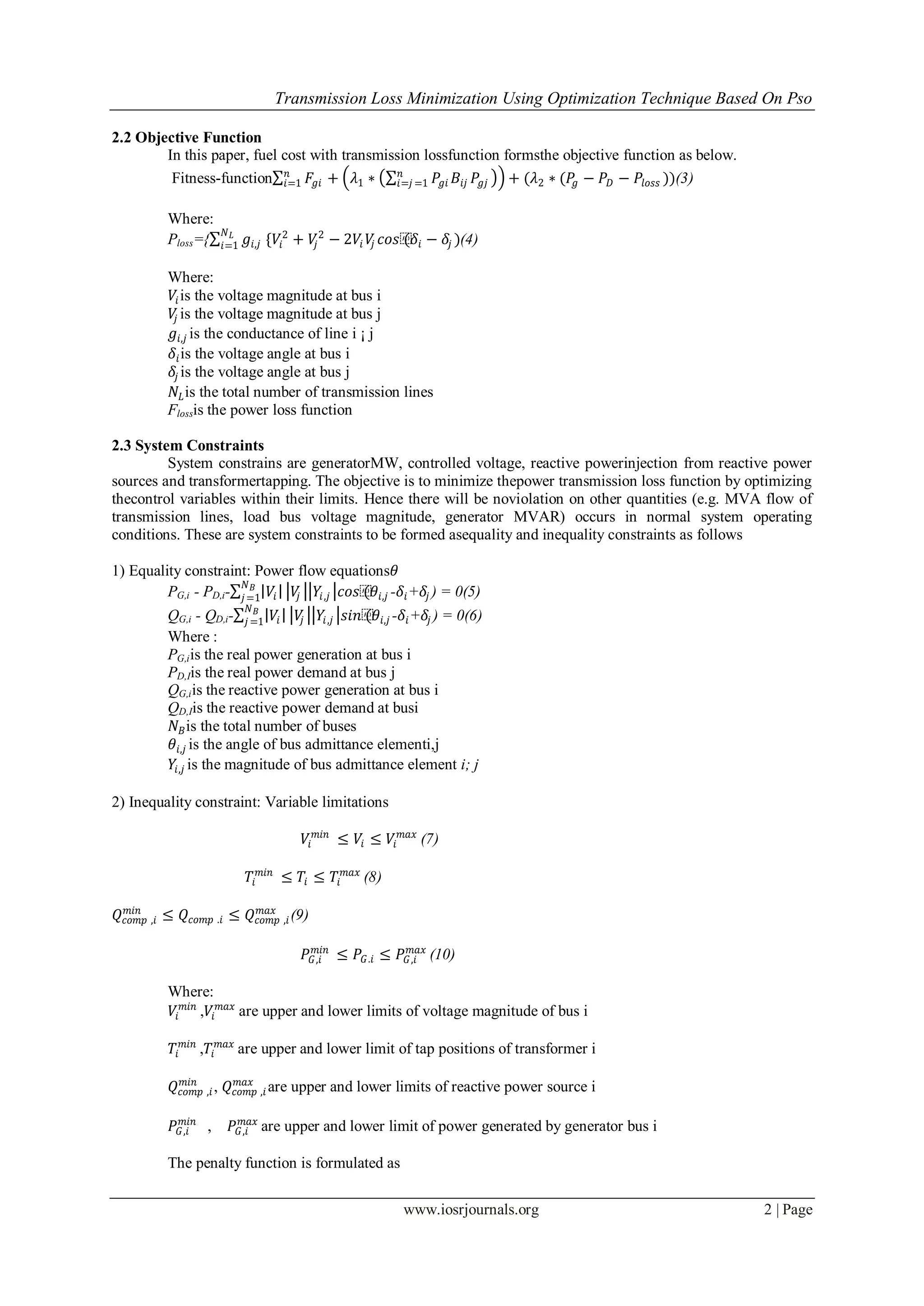 Transmission Loss Minimization Using Optimization Technique Based On Pso | PDF