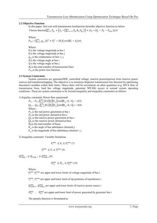 Transmission Loss Minimization Using Optimization Technique Based On Pso | PDF