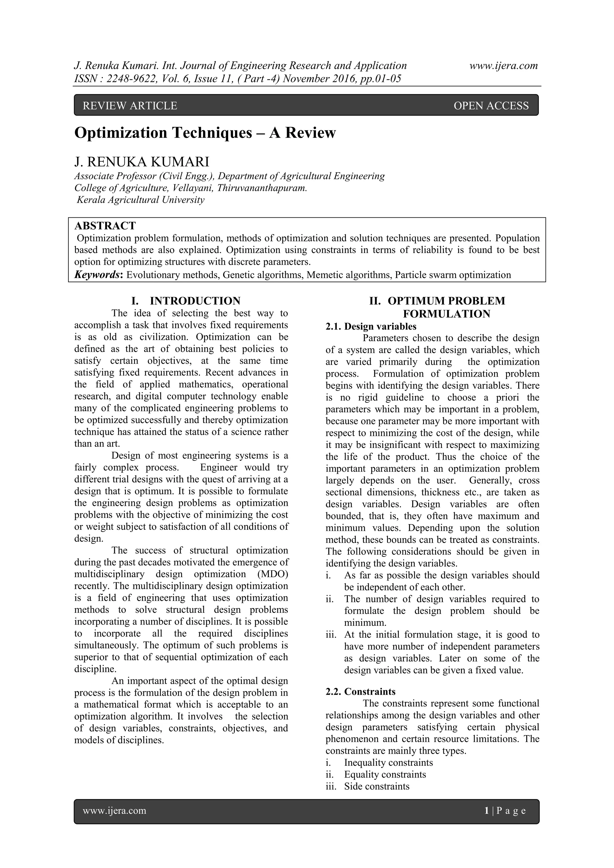 Optimization Techniques – A Review | PDF