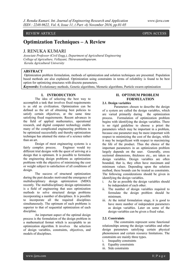 Optimization Techniques – A Review | PDF