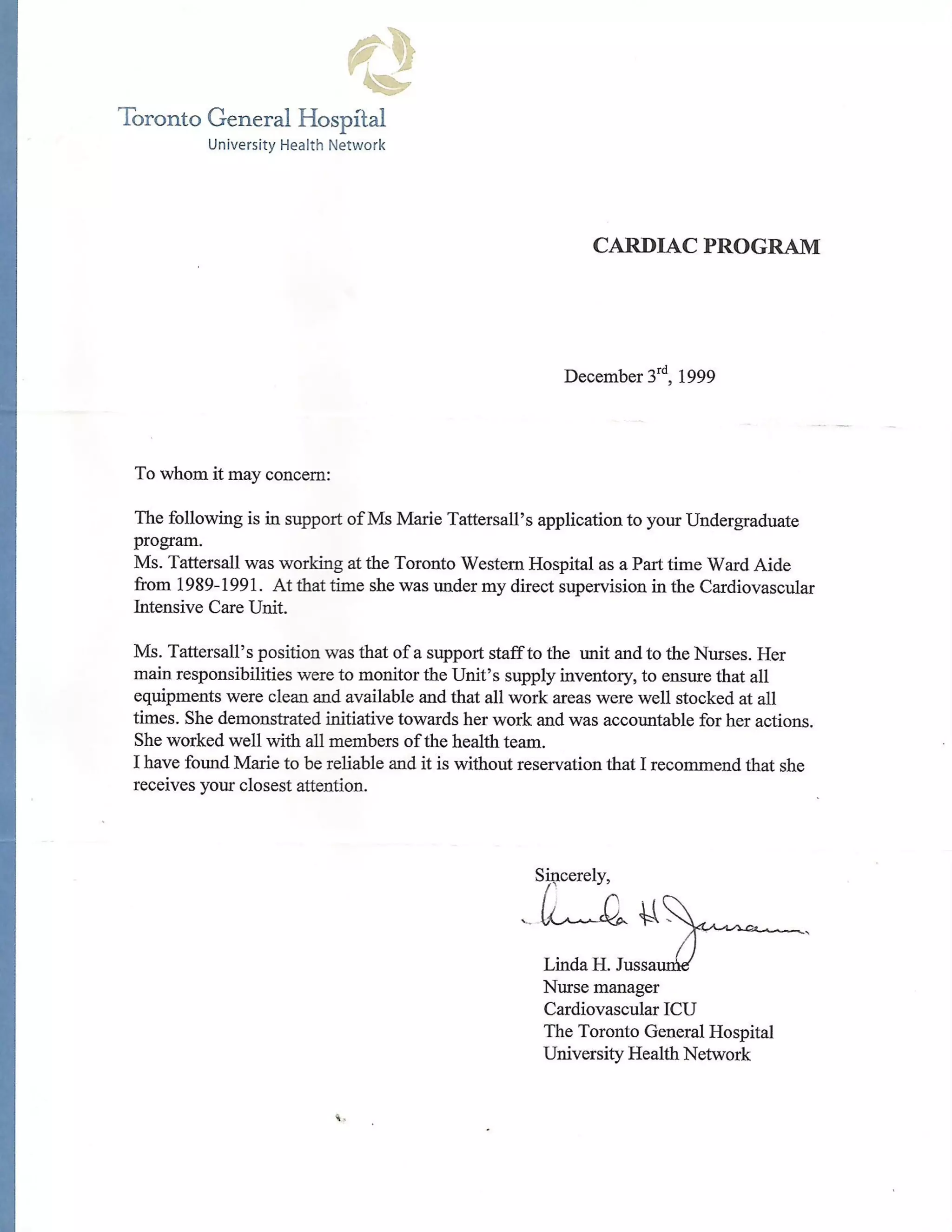 Reference Letter UHN | PDF
