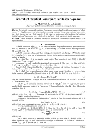 Generalised Statistical Convergence For Double Sequences | PDF