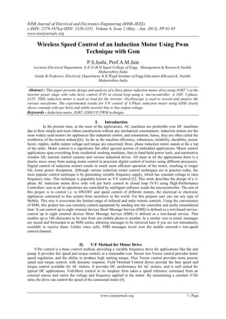 Wireless Speed Control of an Induction Motor Using Pwm Technique with ...