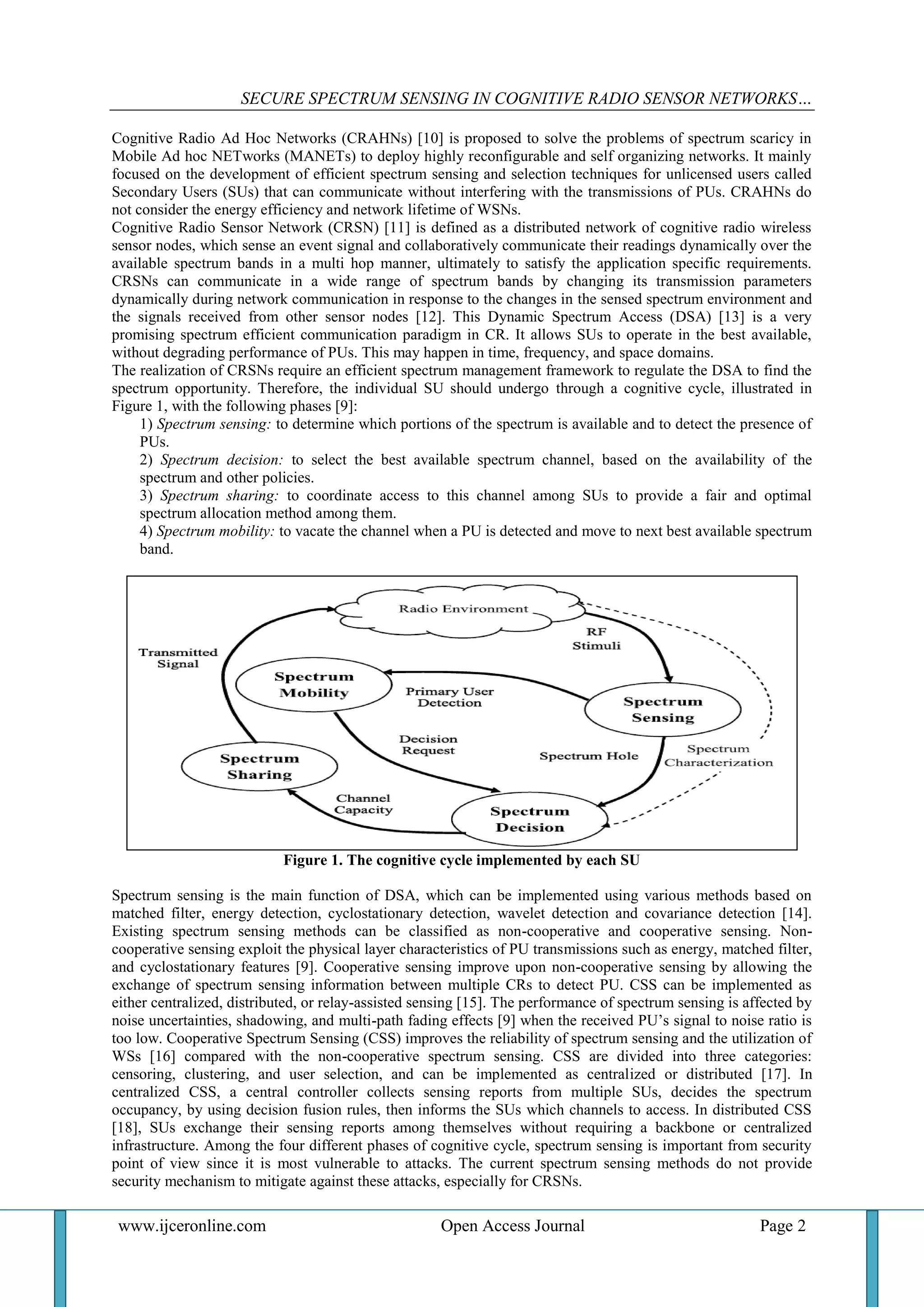 Secure Spectrum Sensing In Cognitive Radio Sensor Networks: A Survey | PDF