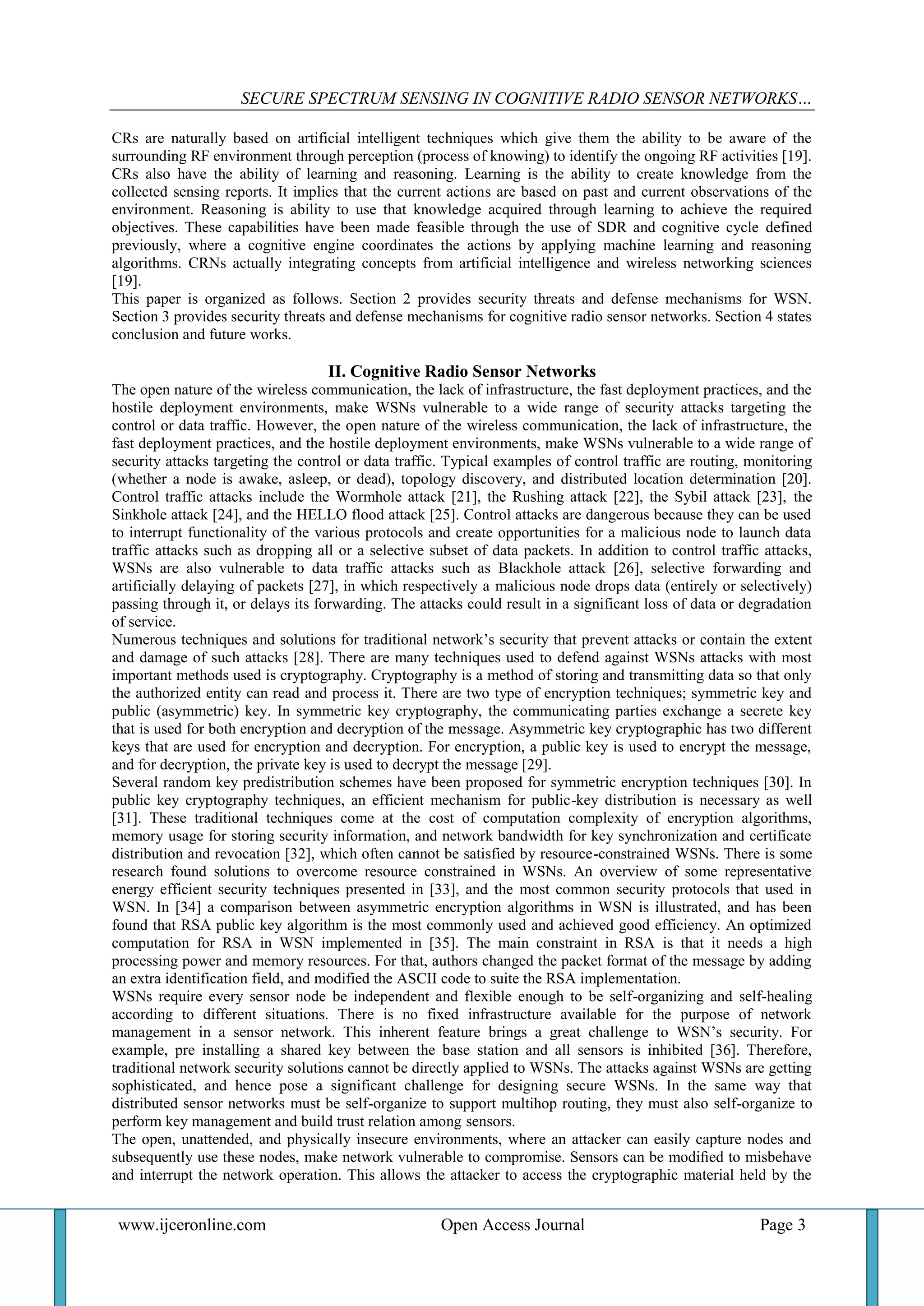 Secure Spectrum Sensing In Cognitive Radio Sensor Networks A Survey Pdf