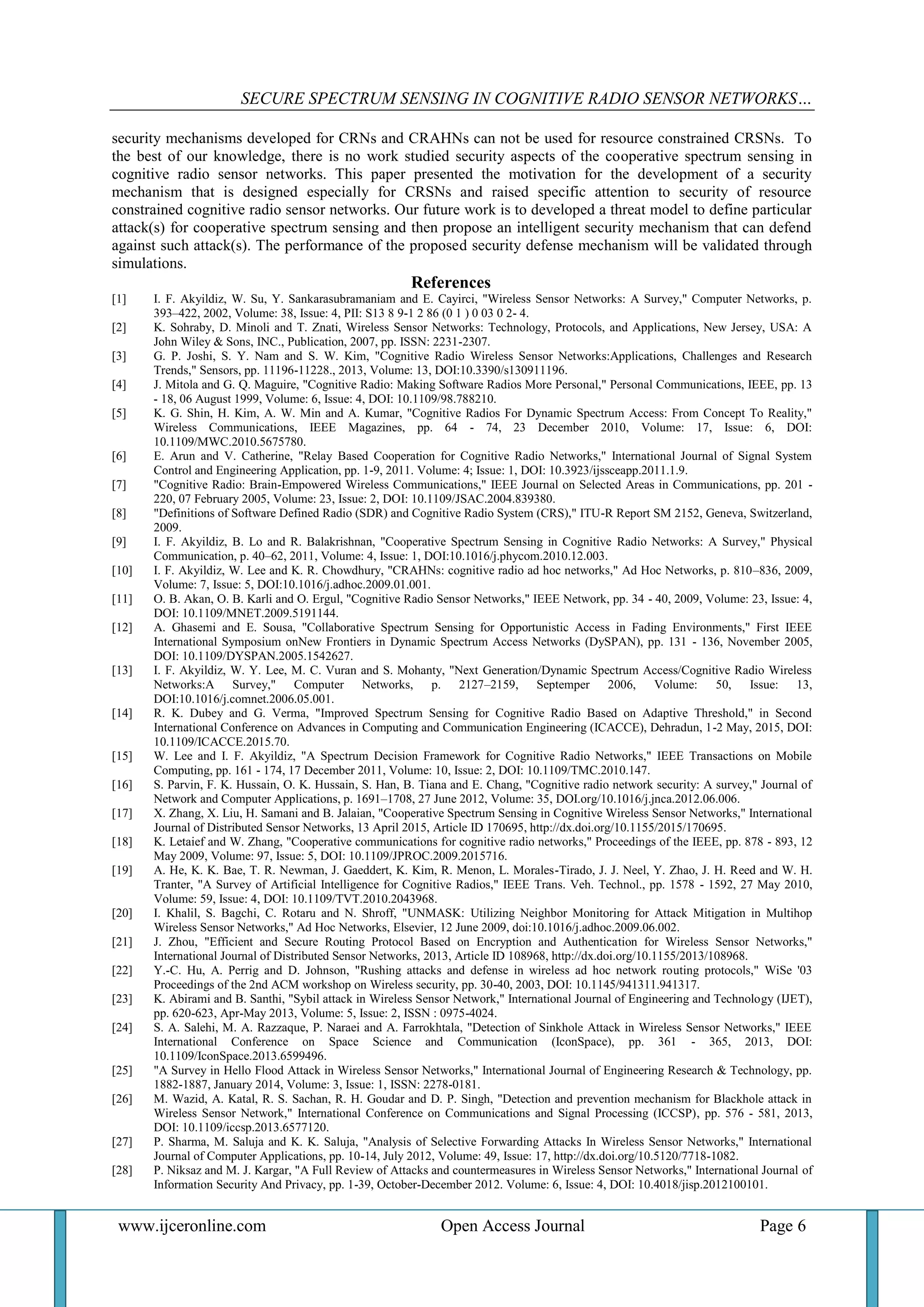 Secure Spectrum Sensing In Cognitive Radio Sensor Networks: A Survey | PDF