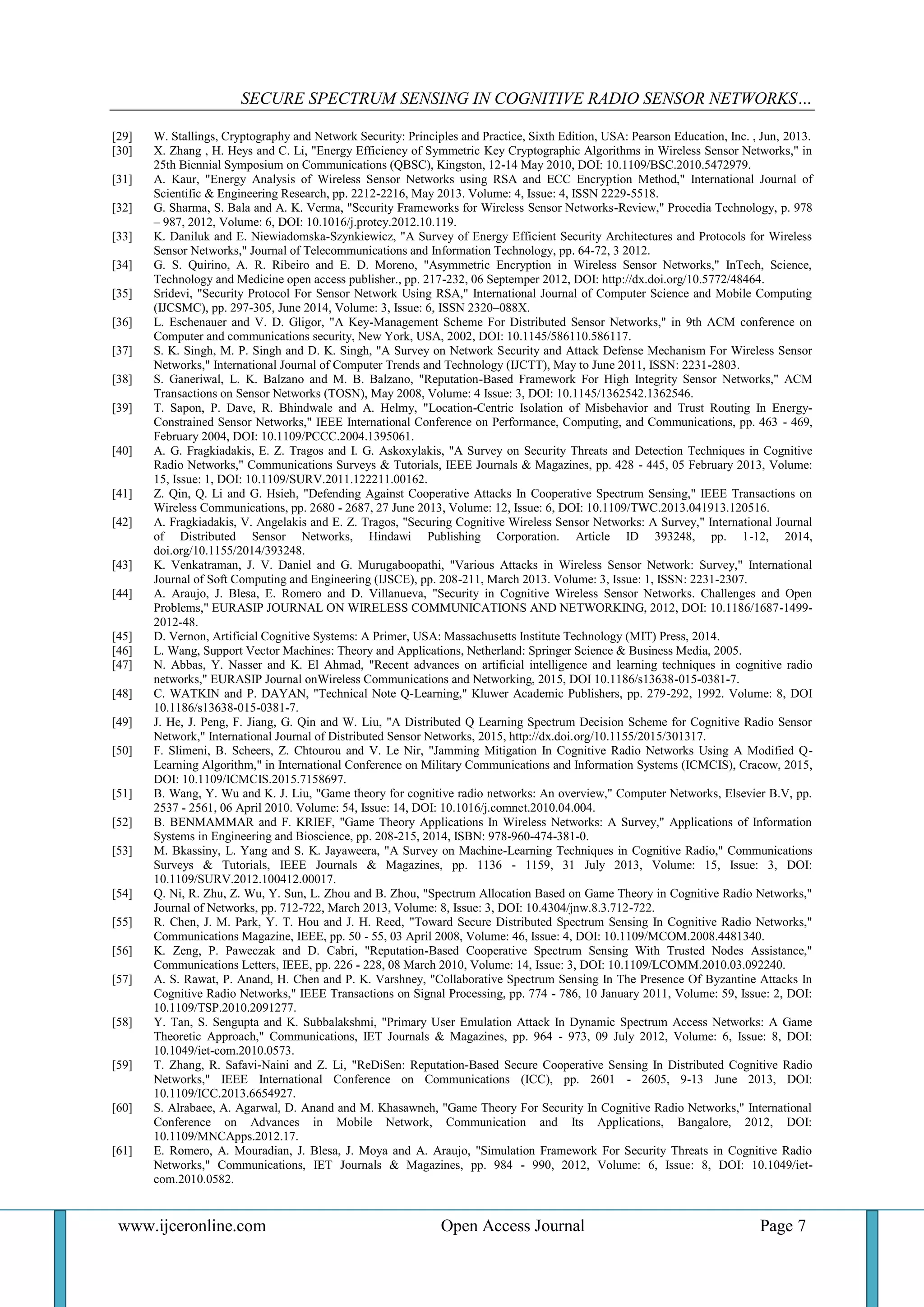 Secure Spectrum Sensing In Cognitive Radio Sensor Networks A Survey Pdf