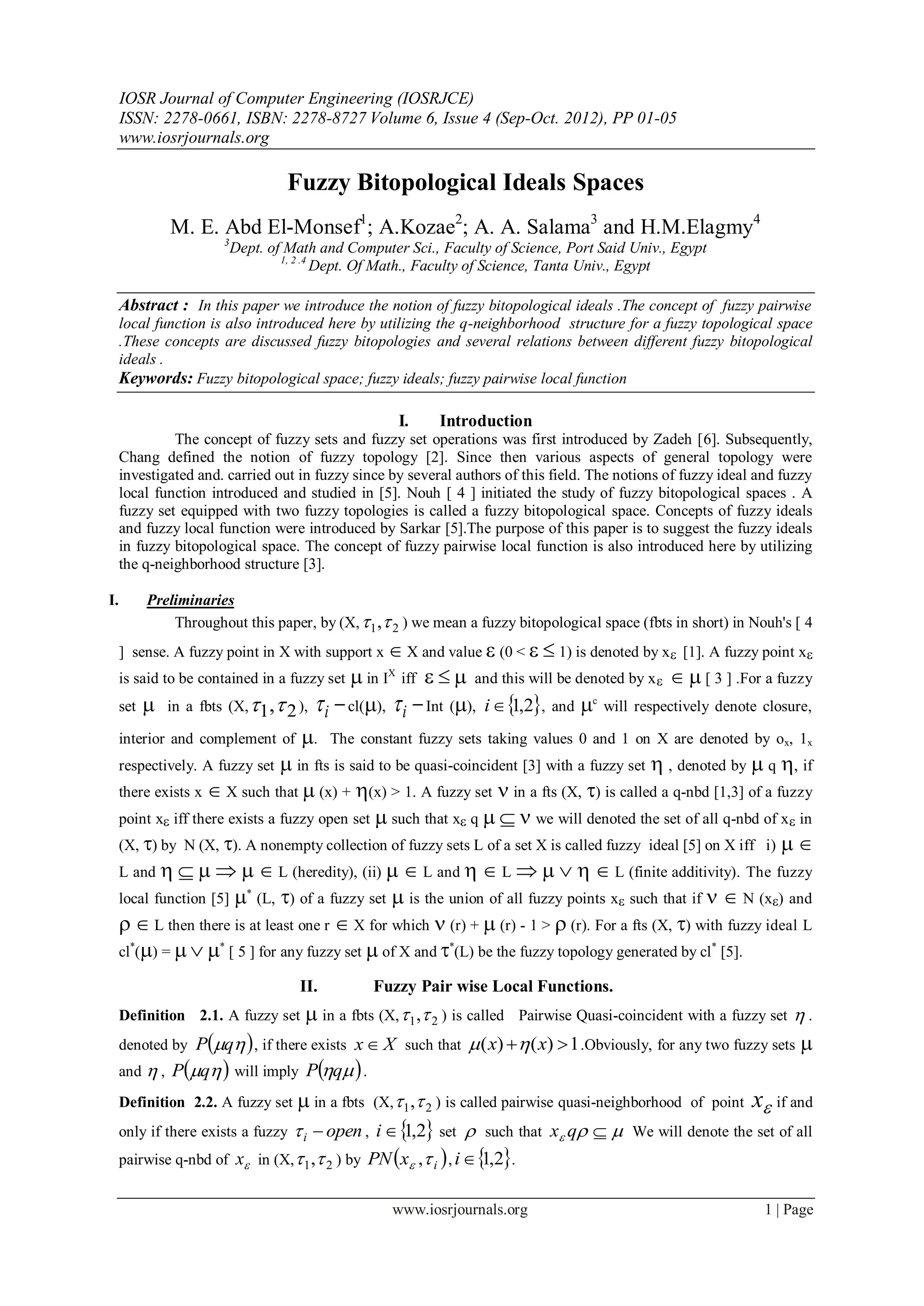 Fuzzy Bitopological Ideals Spaces | PDF