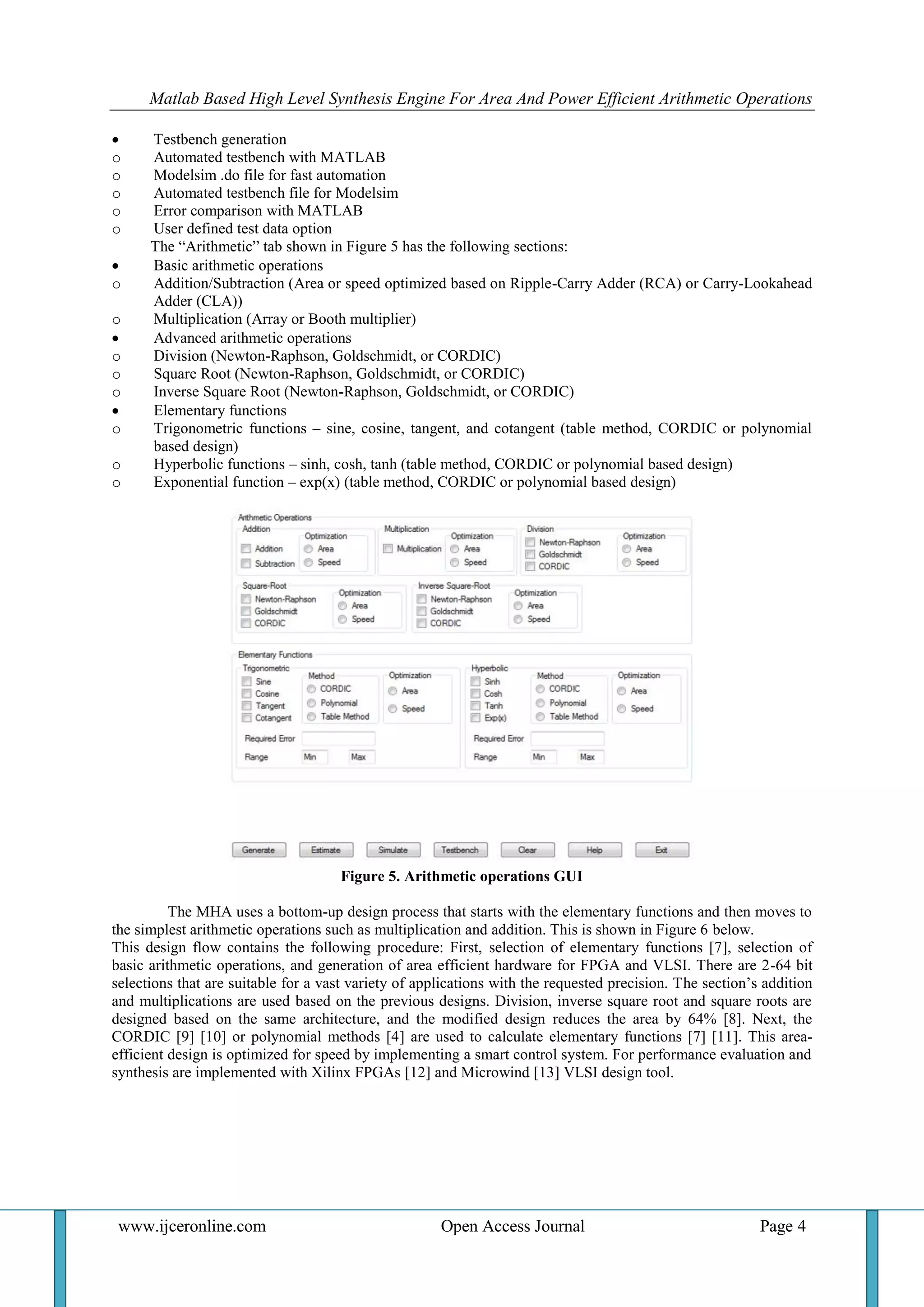 Matlab Based High Level Synthesis Engine for Area And Power Efficient Arithmetic Operations | PDF