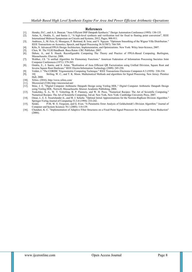 Matlab Based High Level Synthesis Engine for Area And Power Efficient Arithmetic Operations | PDF
