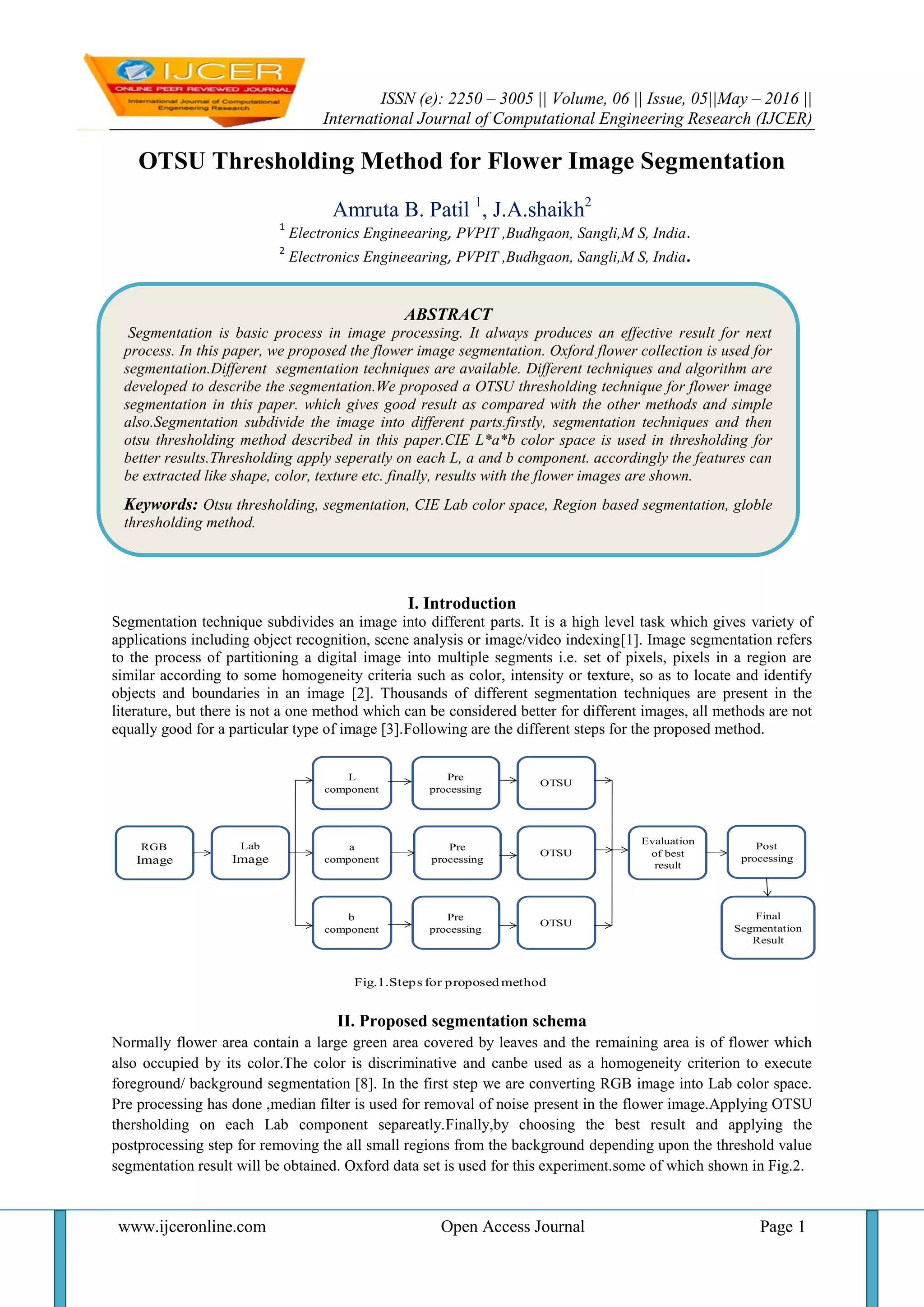Otsu Thresholding Method For Flower Image Segmentation Pdf