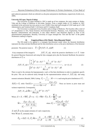 Bayesian Estimation of Above-Average Performance in Tertiary ...